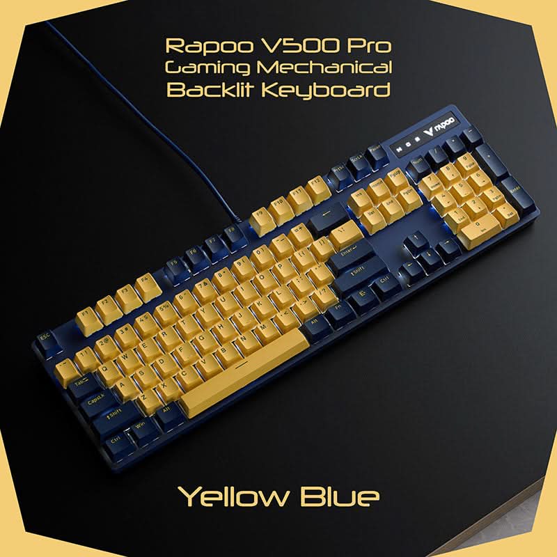 RAPOO V500 PRO MECHANICAL GAMING KEYBOARD YELLOW-BLUE– Vishal Peripherals