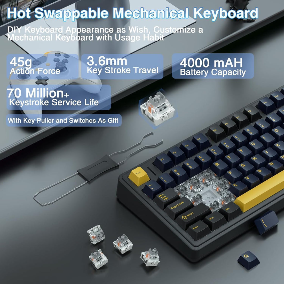 AULA F75 THUNDER BLACK GRAYWOOD SWITCH MECHANICAL GAMING KEYBOARD