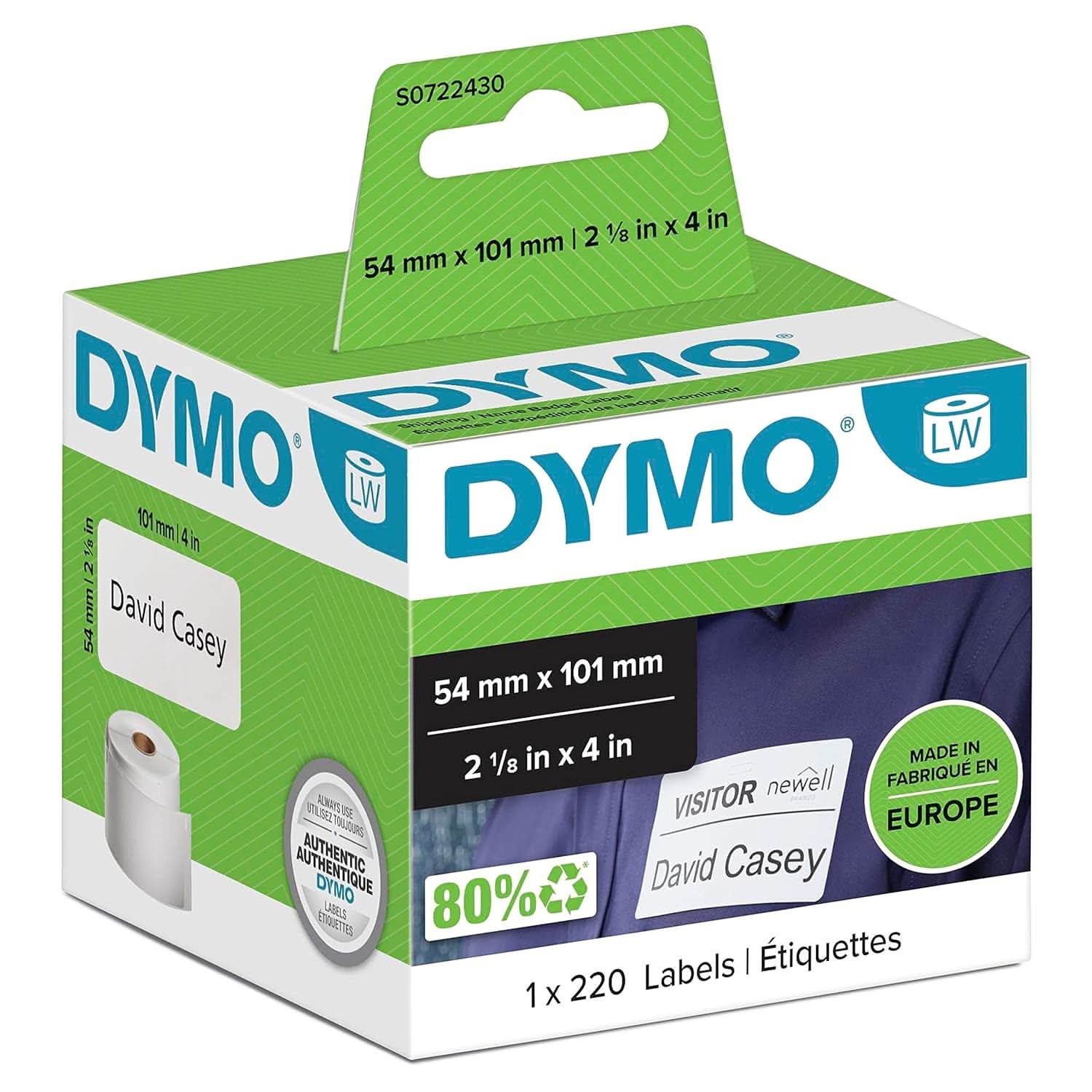 DYMO AUTHENTIC LW LARGE SHIPPING LABELS/NAME BADGES, 101MM X 54MM, SEL ...
