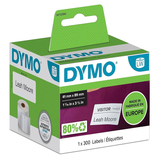 DYMO AUTHENTIC LABELWRITER SMALL NAME BADGE LABELS, 41MM X 89MM, SELF ...