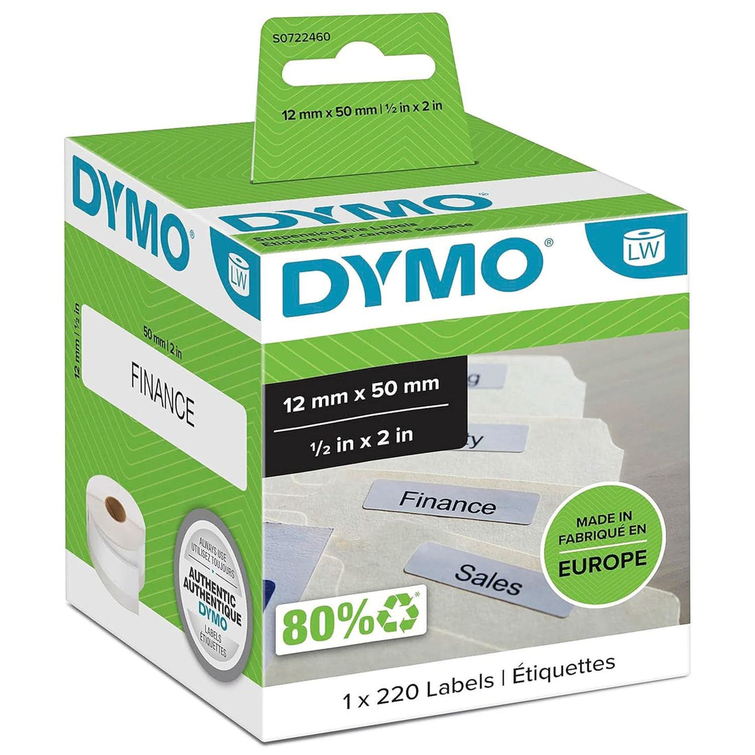 DYMO AUTHENTIC LW SUSPENSION FILE LABELS, 12MM X 50MM, SELF-ADHESIVE ...