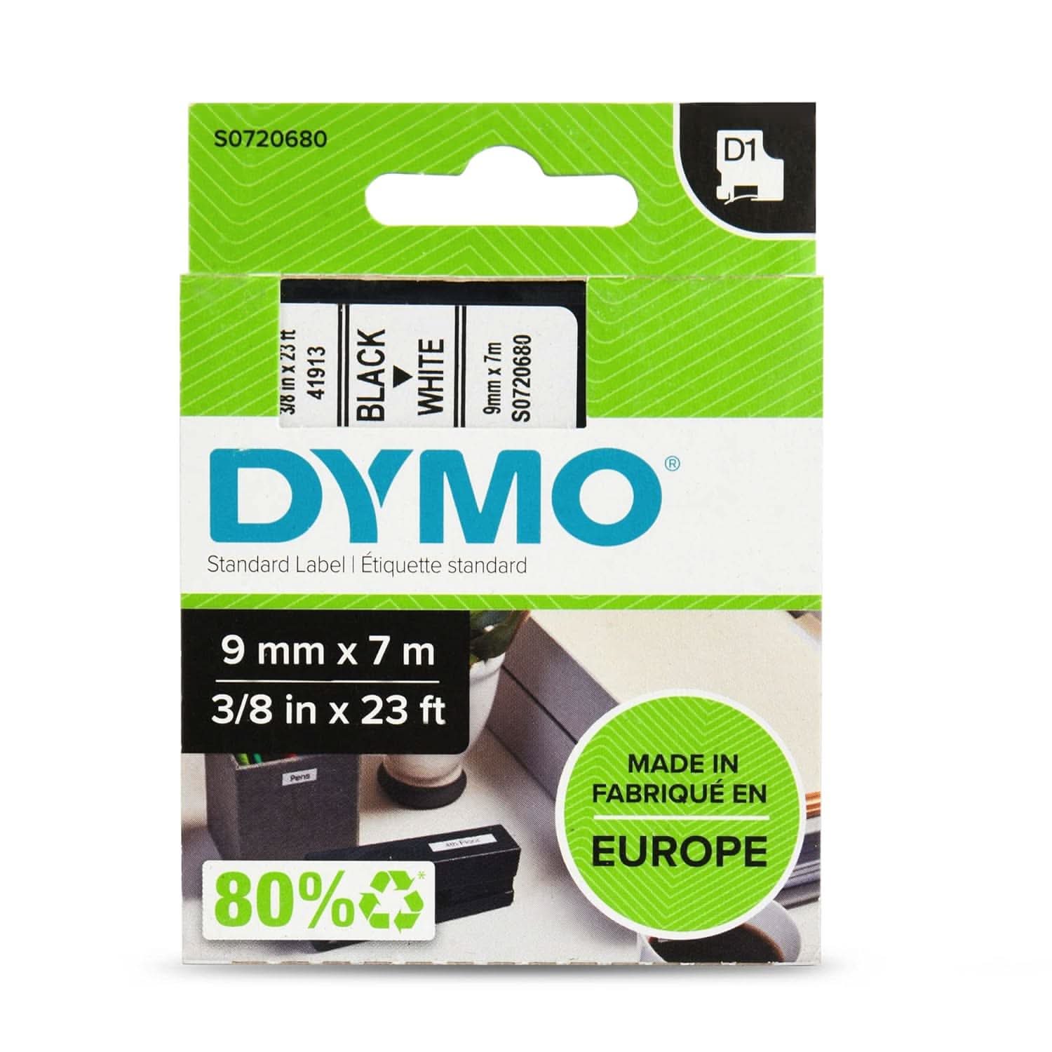 DYMO AUTHENTIC D1 LABELS, 9MM X 7M ROLL, BLACK PRINT ON WHITE TAPE, SE ...
